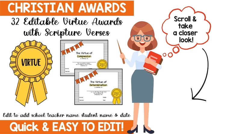 Christian Virtue Awards Printable | Editable Student Certificates With ...