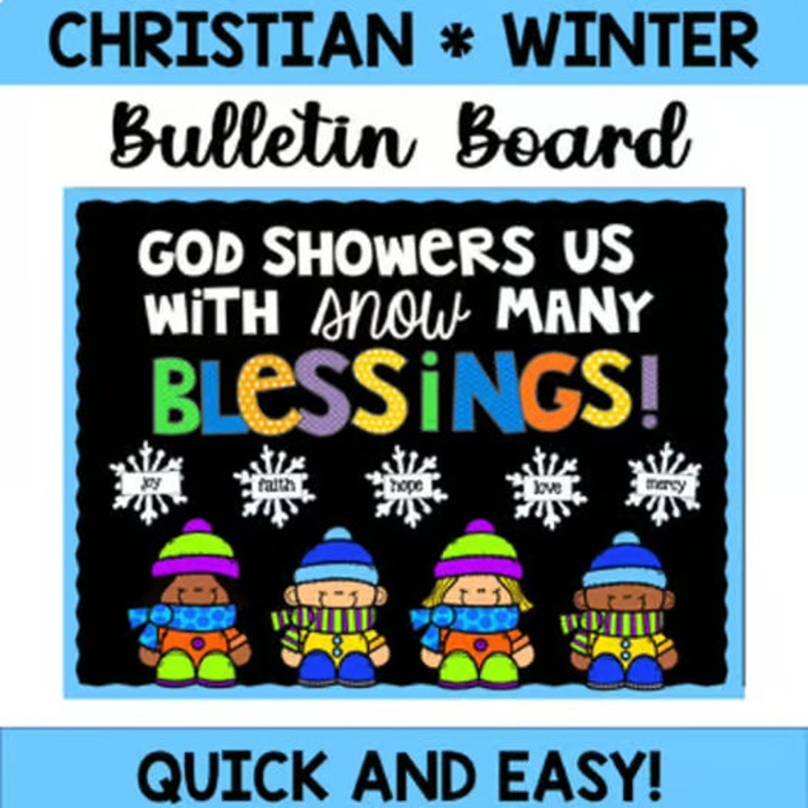 Winter Christian Bulletin Board Set: Snow Many Blessings - Etsy