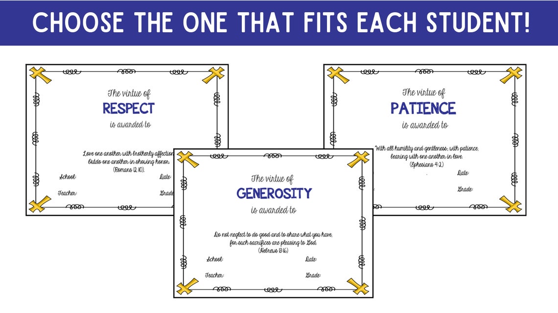 Editable Christian Virtue Awards With Scripture-cross - Etsy