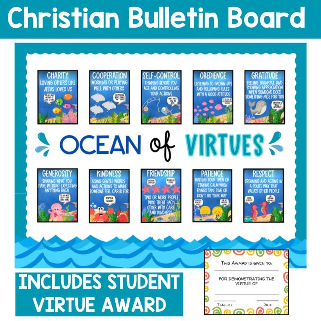 Christian Virtue Bulletin Board and Certificate: Ocean of Virtues - Etsy