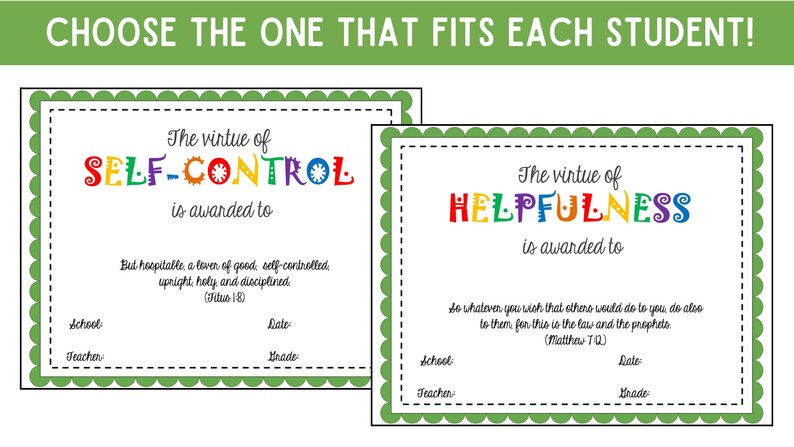 Editable Christian Virtue Awards With Scripture - Etsy