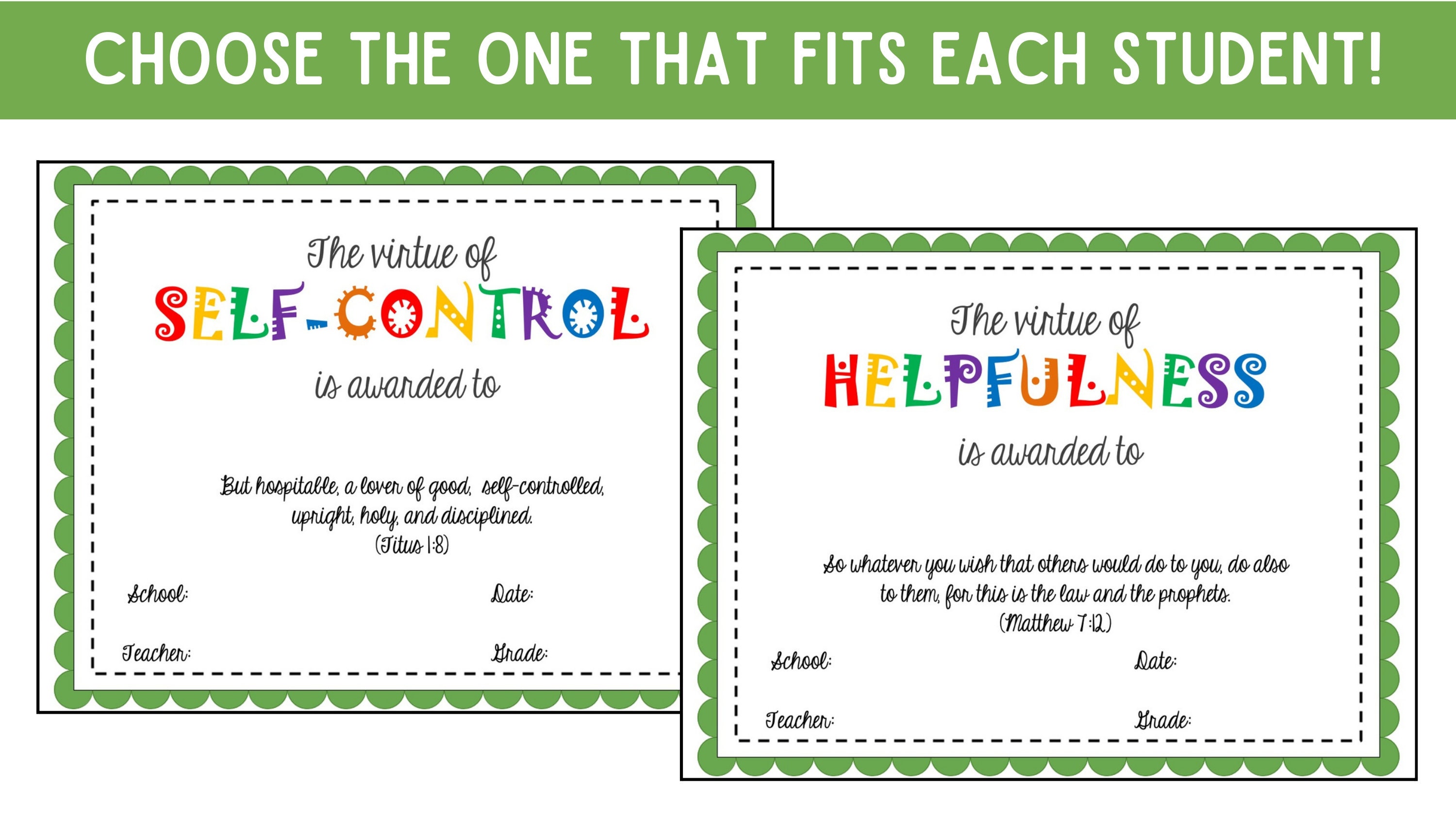 Editable Christian Virtue Awards With Scripture - Etsy