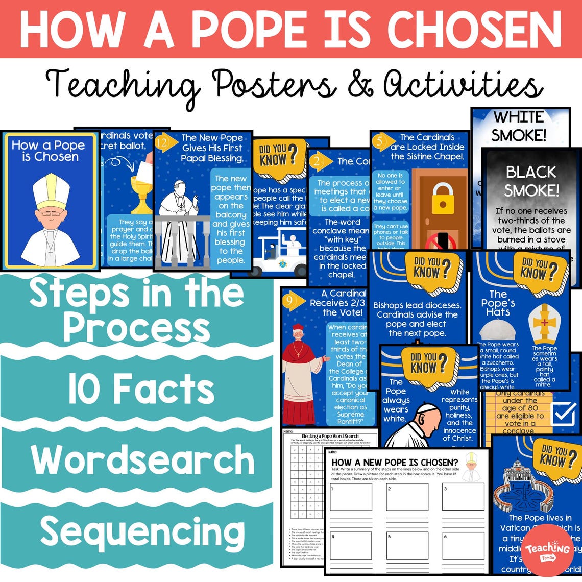 How a Pope is Elected: Classroom Poster Set, Sequencing, Word Search ...