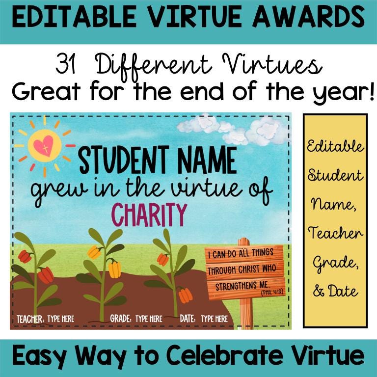 Editable End of the Year Christian Virtue Awards With Scripture ...