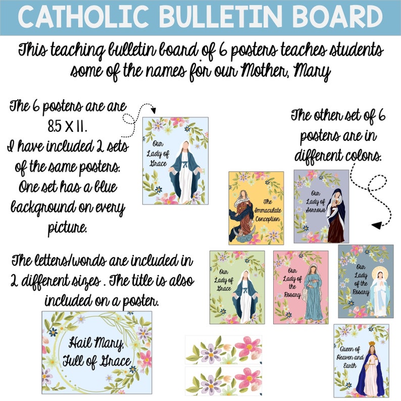 Mary Catholic Bulletin Board Set: Names of Mary Posters - Etsy