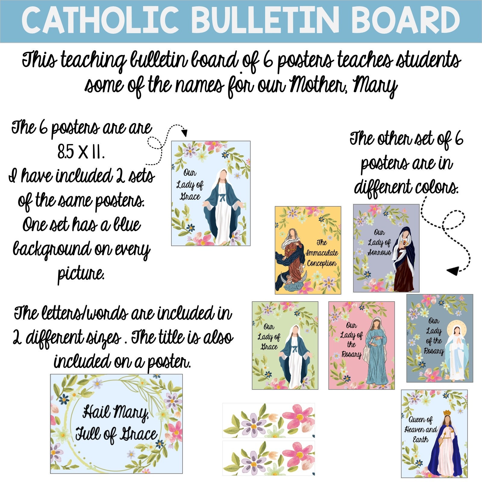 Mary Catholic Bulletin Board Set: Names of Mary Posters - Etsy
