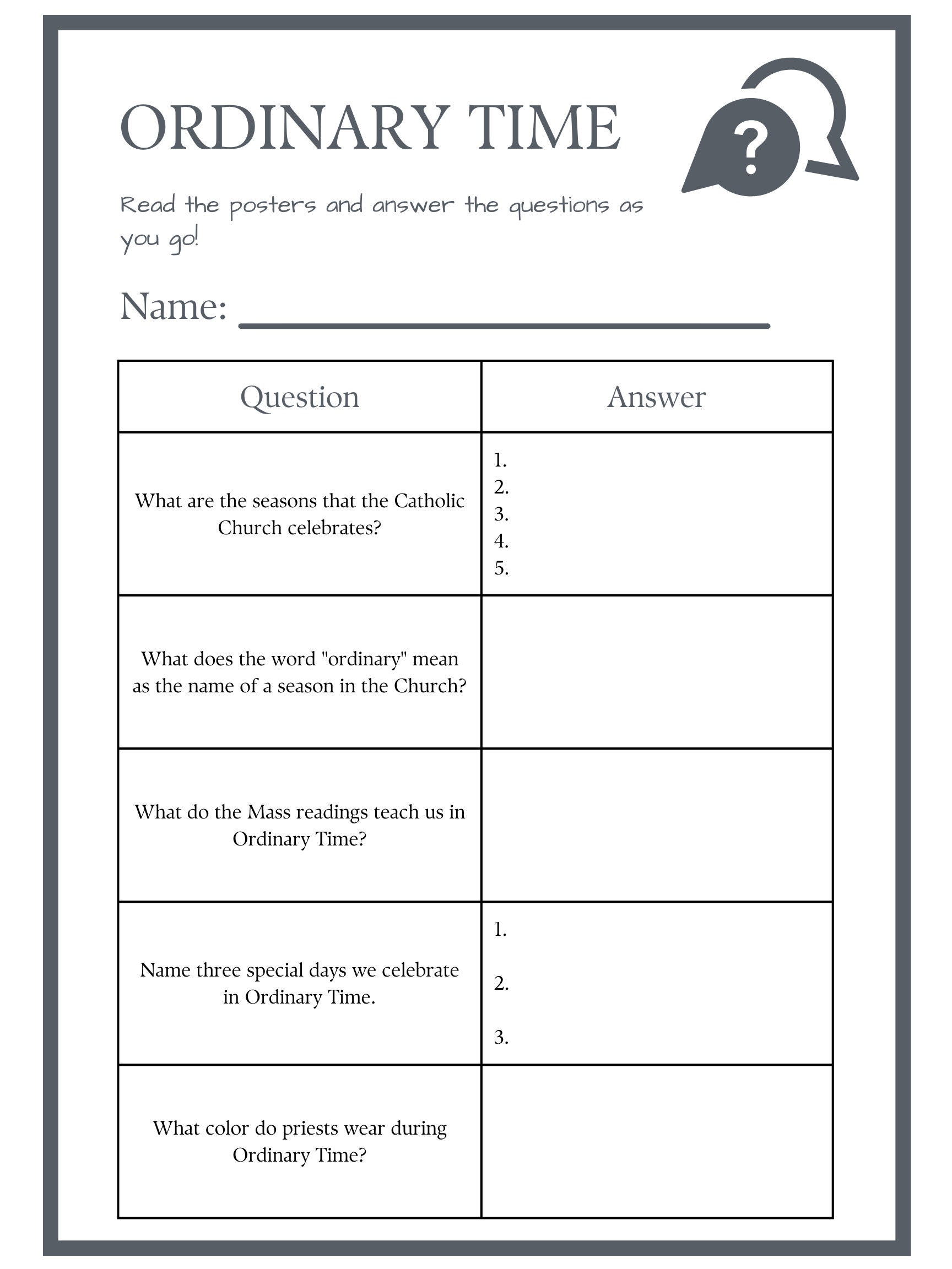 Catholic Ordinary Time: Bulletin Board Posters and Write the Room ...