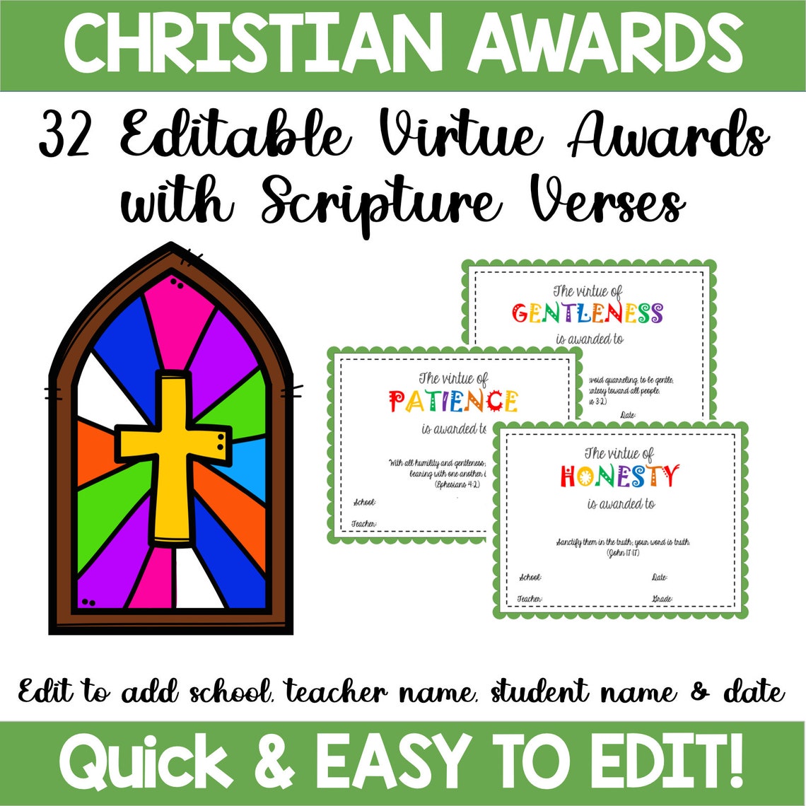 Editable Christian Virtue Awards With Scripture - Etsy