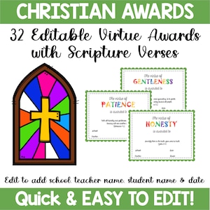 Editable Christian Virtue Awards With Scripture - Etsy