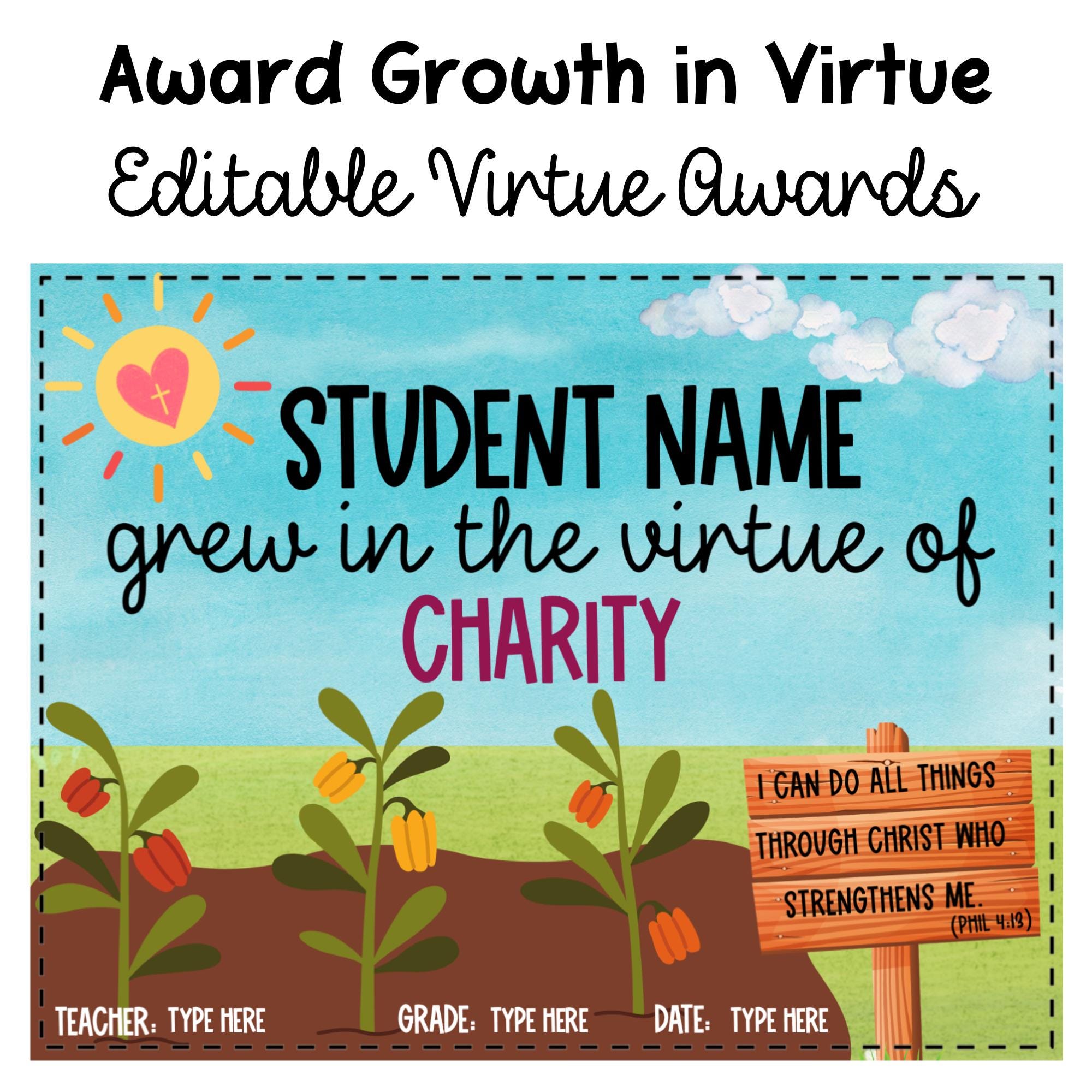 Editable End of the Year Christian Virtue Awards With Scripture ...