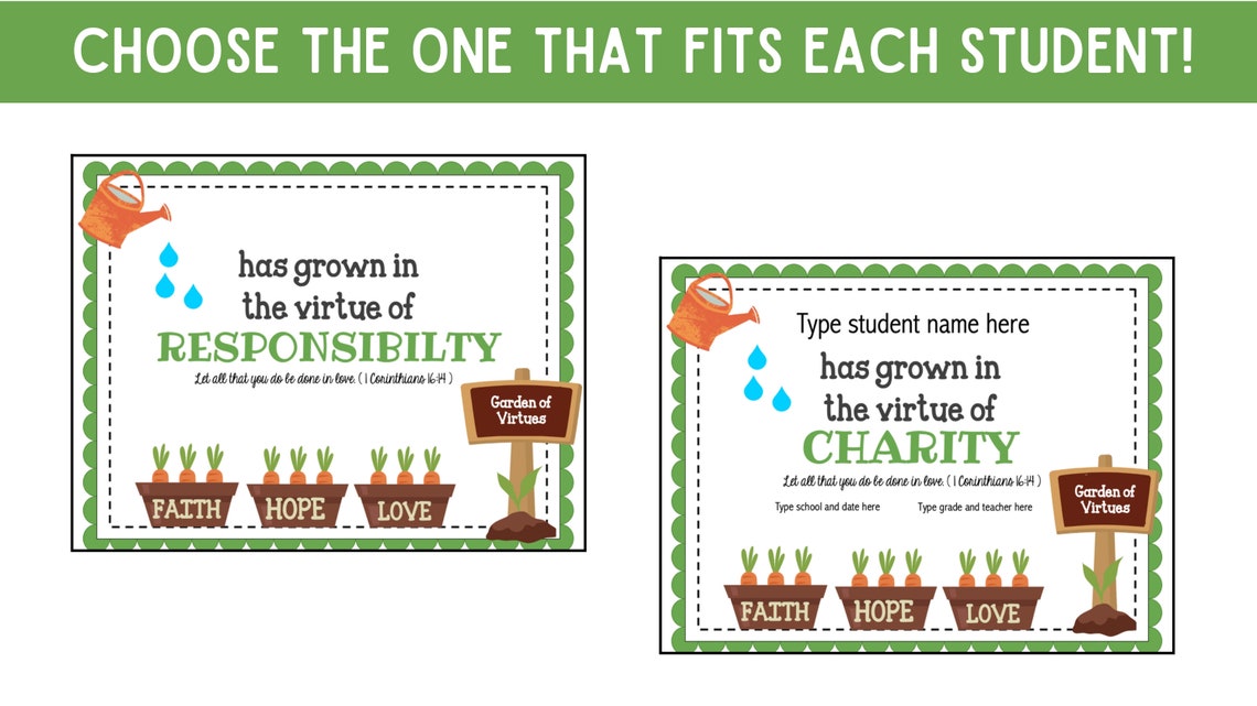 Editable Virtue Awards Christian: Growing in Virtue - Etsy