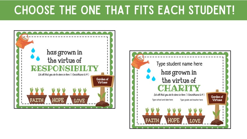 Editable Virtue Awards Christian: Growing in Virtue - Etsy