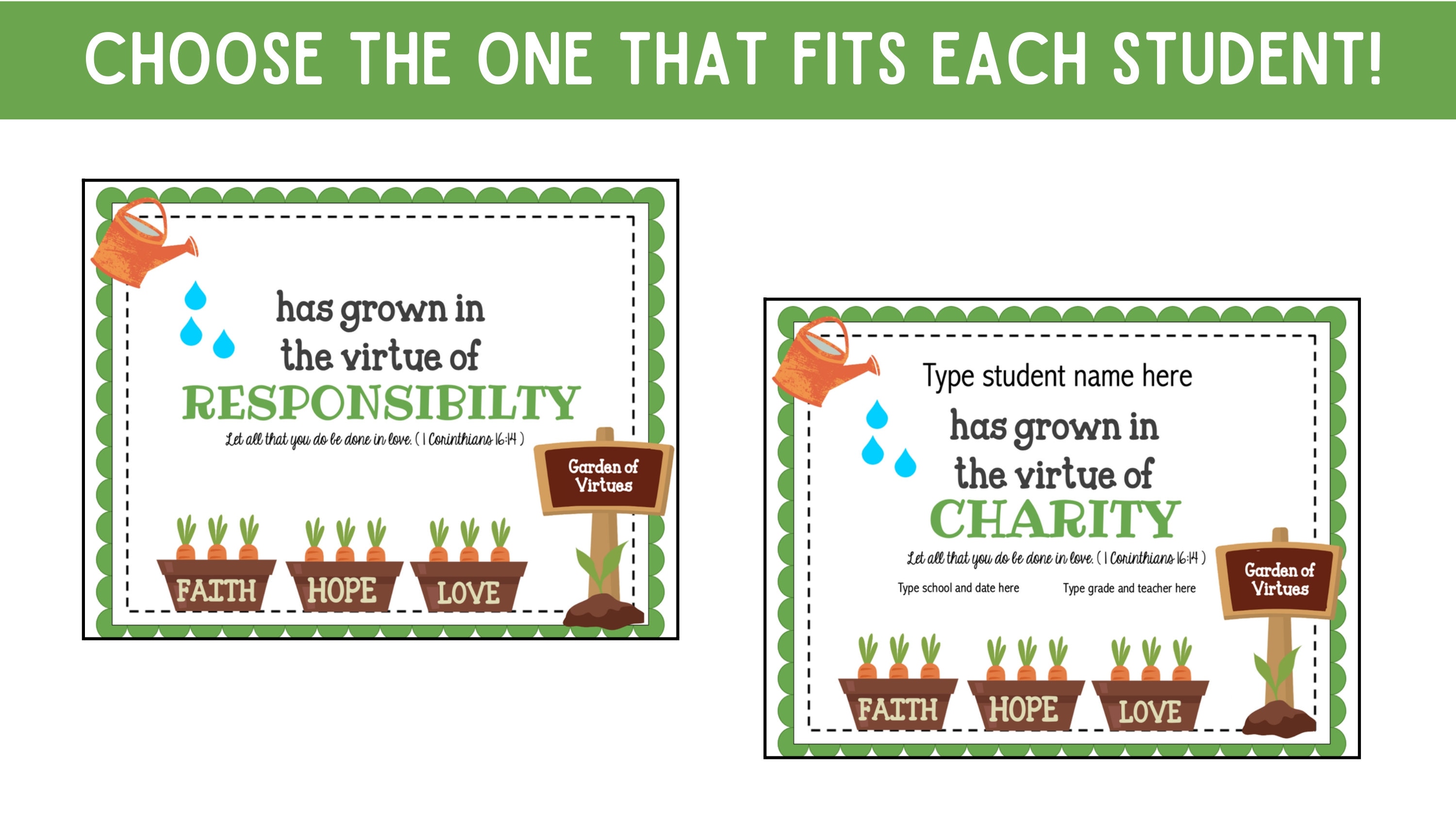 Editable Virtue Awards Christian: Growing in Virtue - Etsy