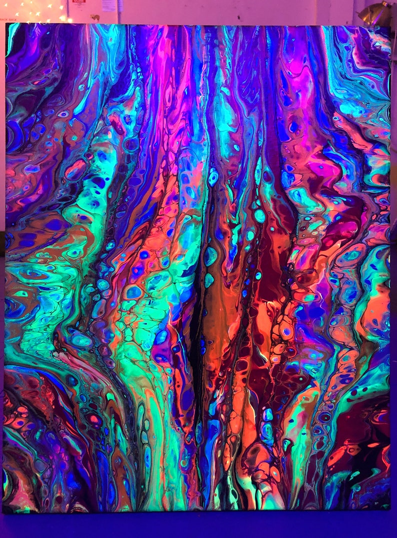 Abstract "rainforest" UV Blacklight Acrylic Pour Neon Rainbow Flow ...