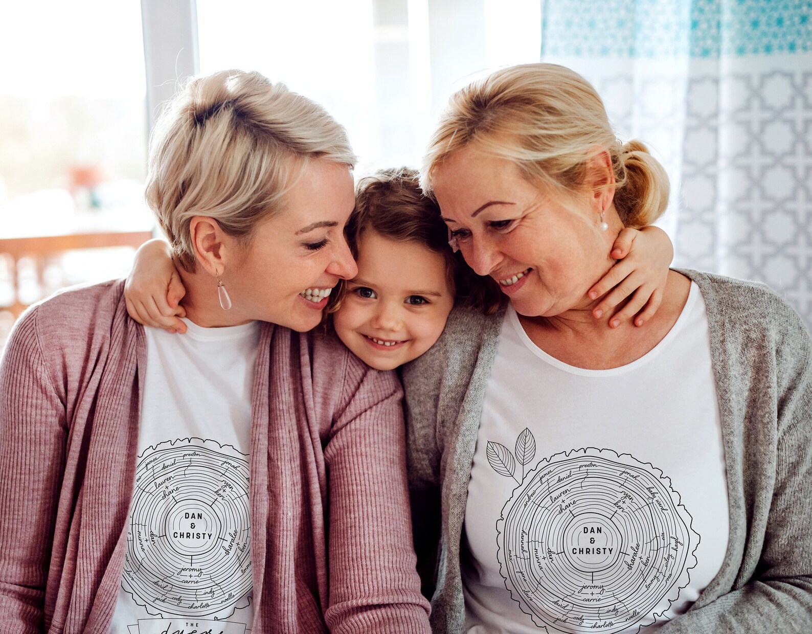 3 Generation Family Tree Rings Artwork, Personalized Anniversary ...