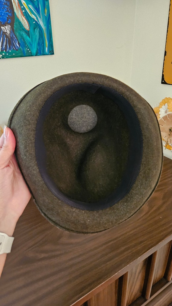 Vintage 1950s Green Felt Bowler Hat with Rope Detail - Gem