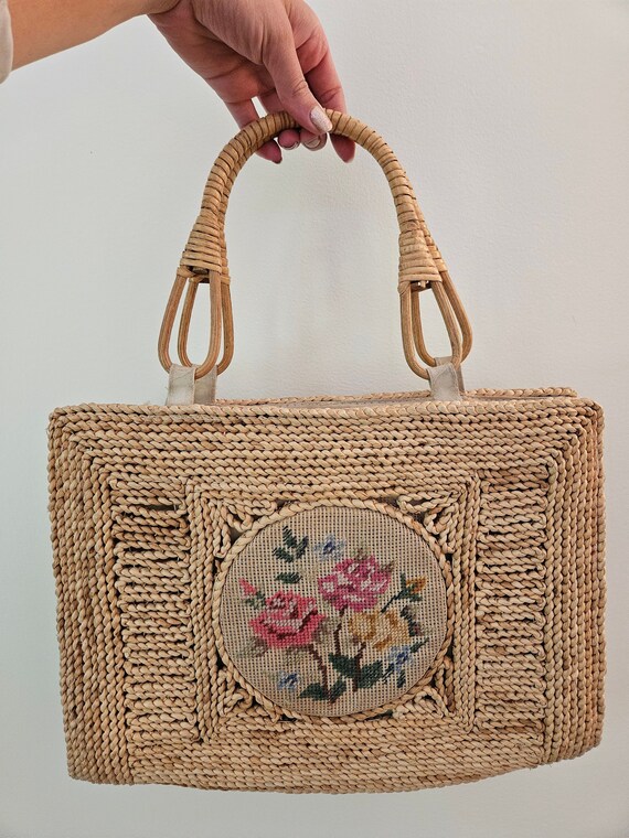 Vintage "Heiress" Rattan Bag with Wooden Handles and … - Gem