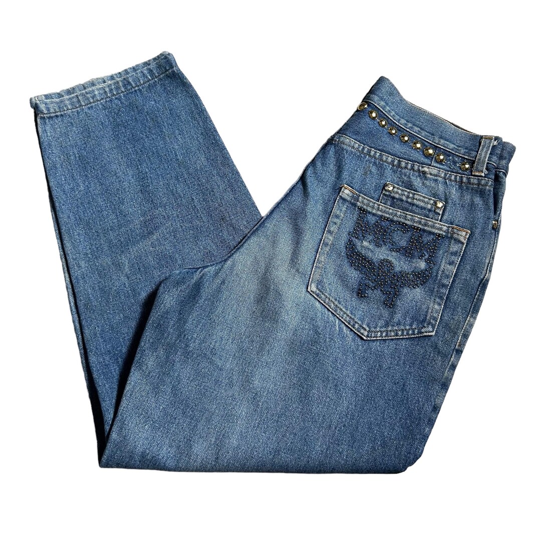 MCM Vintage 90s Embroidered Logo Jeans - Etsy