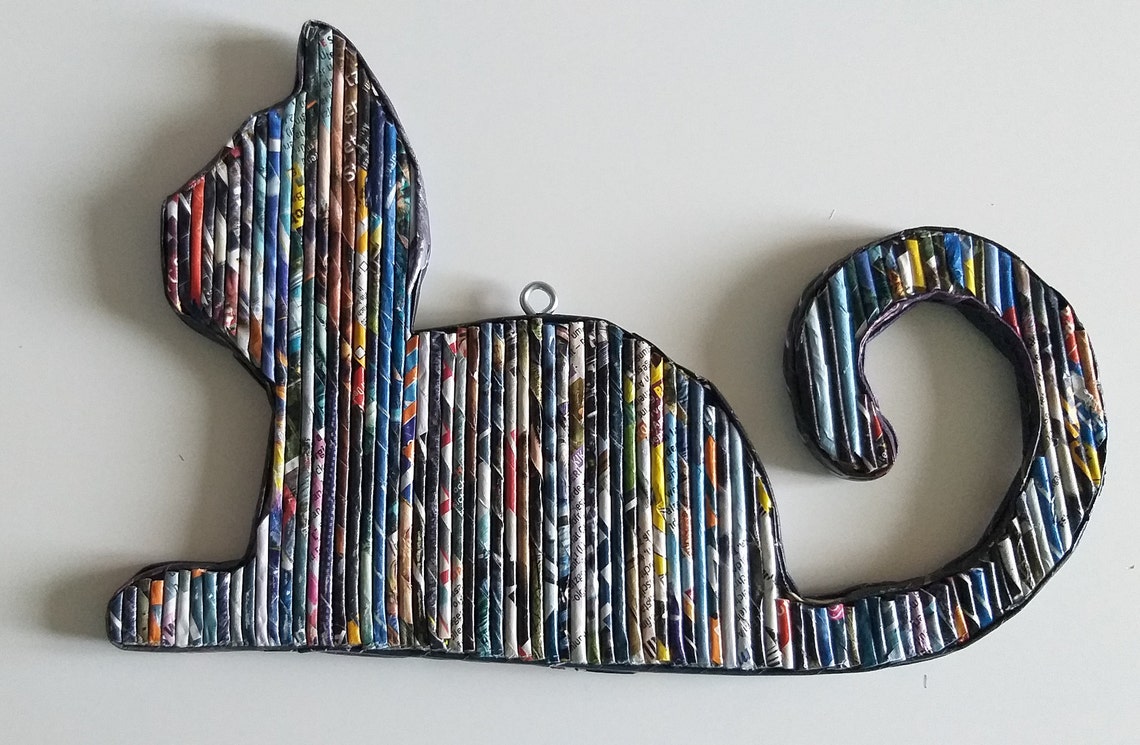 Cat made of recycled paper Wall decoration | Etsy