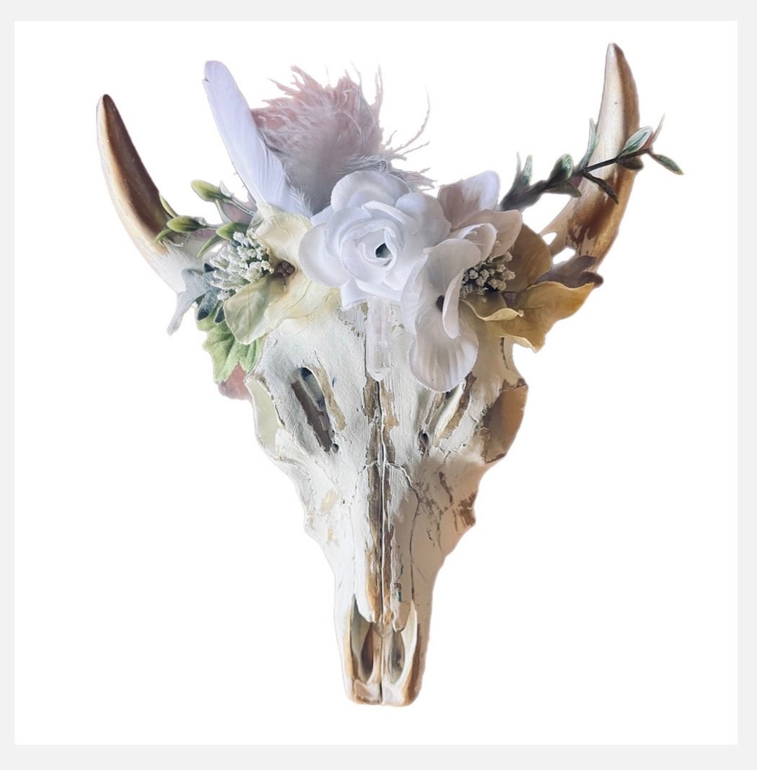 Bohemian Bull Skull, Floral Bull Skull Wall Hanging, Bull Skull Wall ...