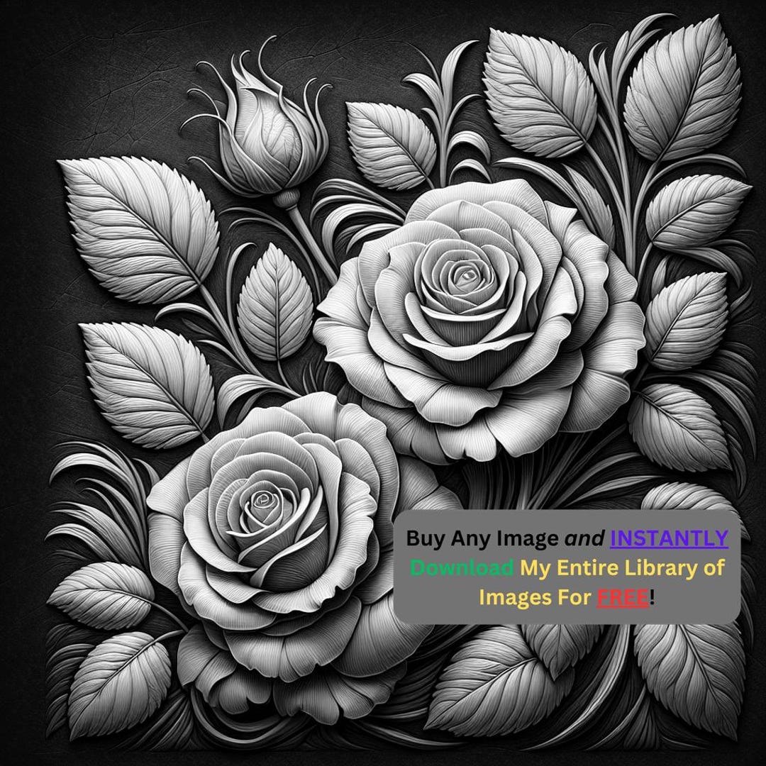 Roses Image Laser Cut Burn File | Vintage Floral Engraving Digital ...