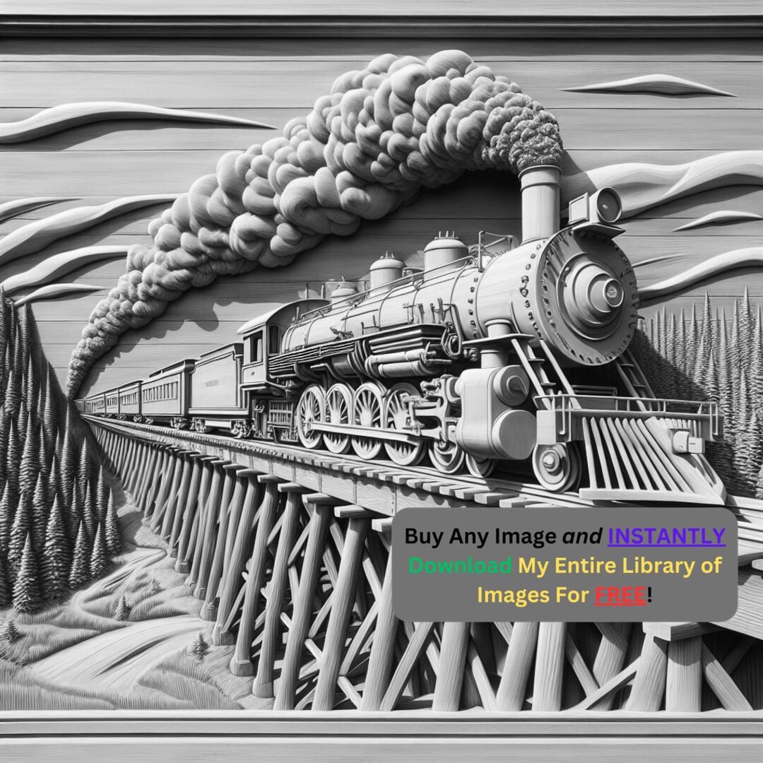 Steam Locomotive Image Laser Cut Burn File | Trestle Bridge Train ...
