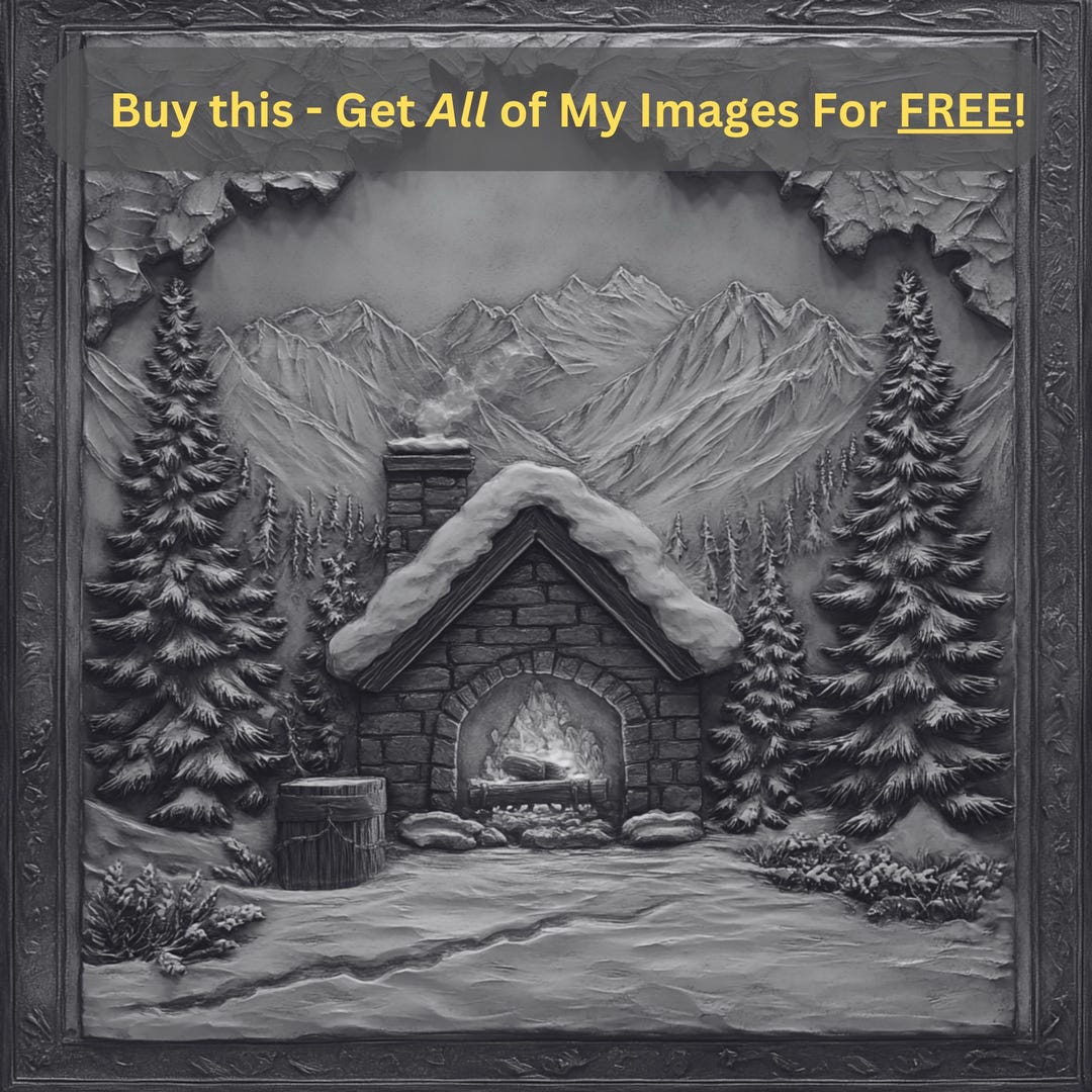 Stone Fireplace Image Laser Burn File | Framed Winter Mountain Scene ...