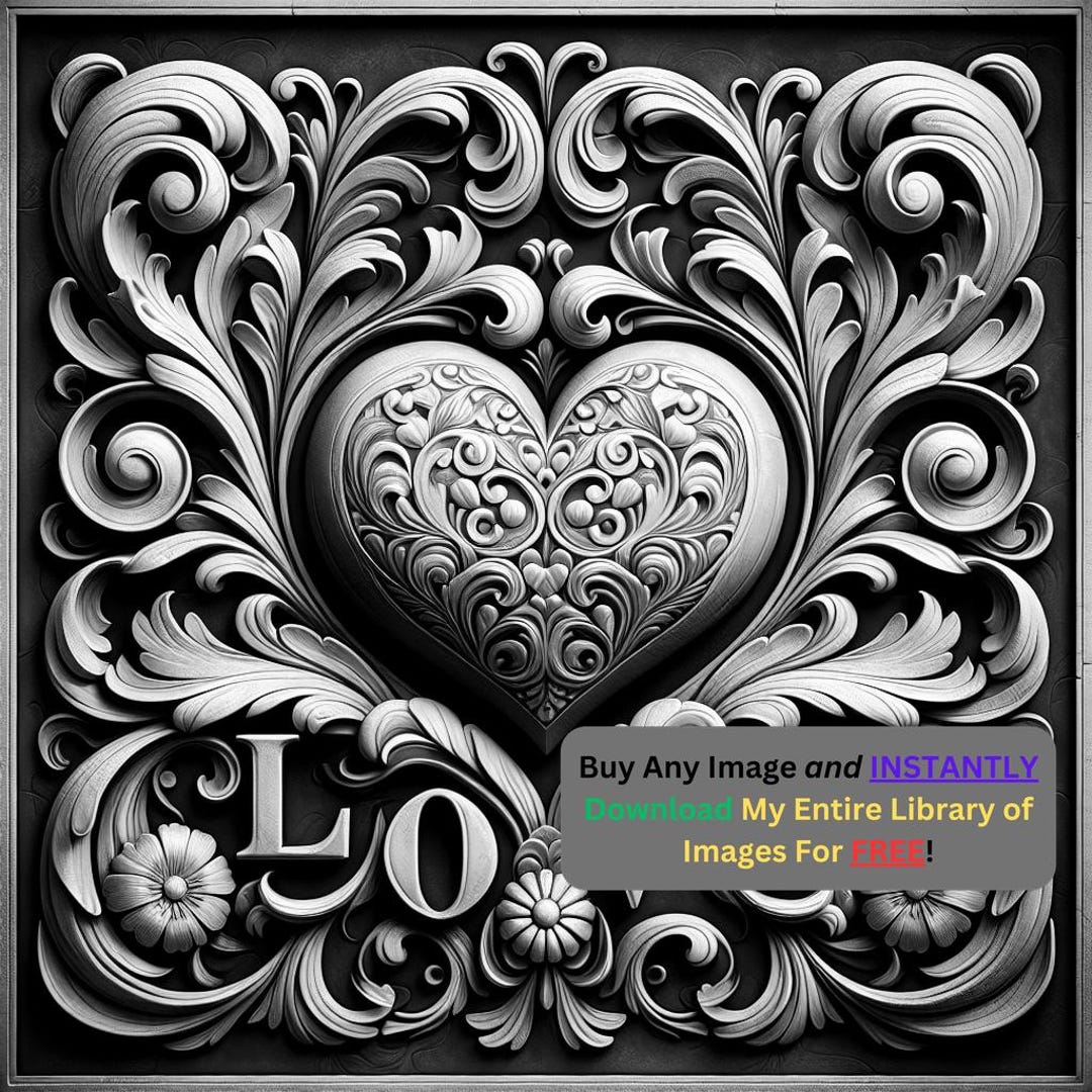 Love Heart Image Laser Cut Burn File | Scrollwork Floral Design Digital ...