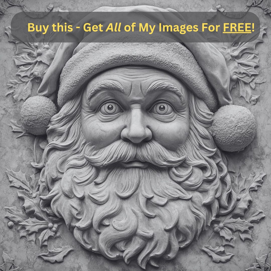 Santa Stare Down Face Image Laser Burn File | Christmas Holly Portrait ...