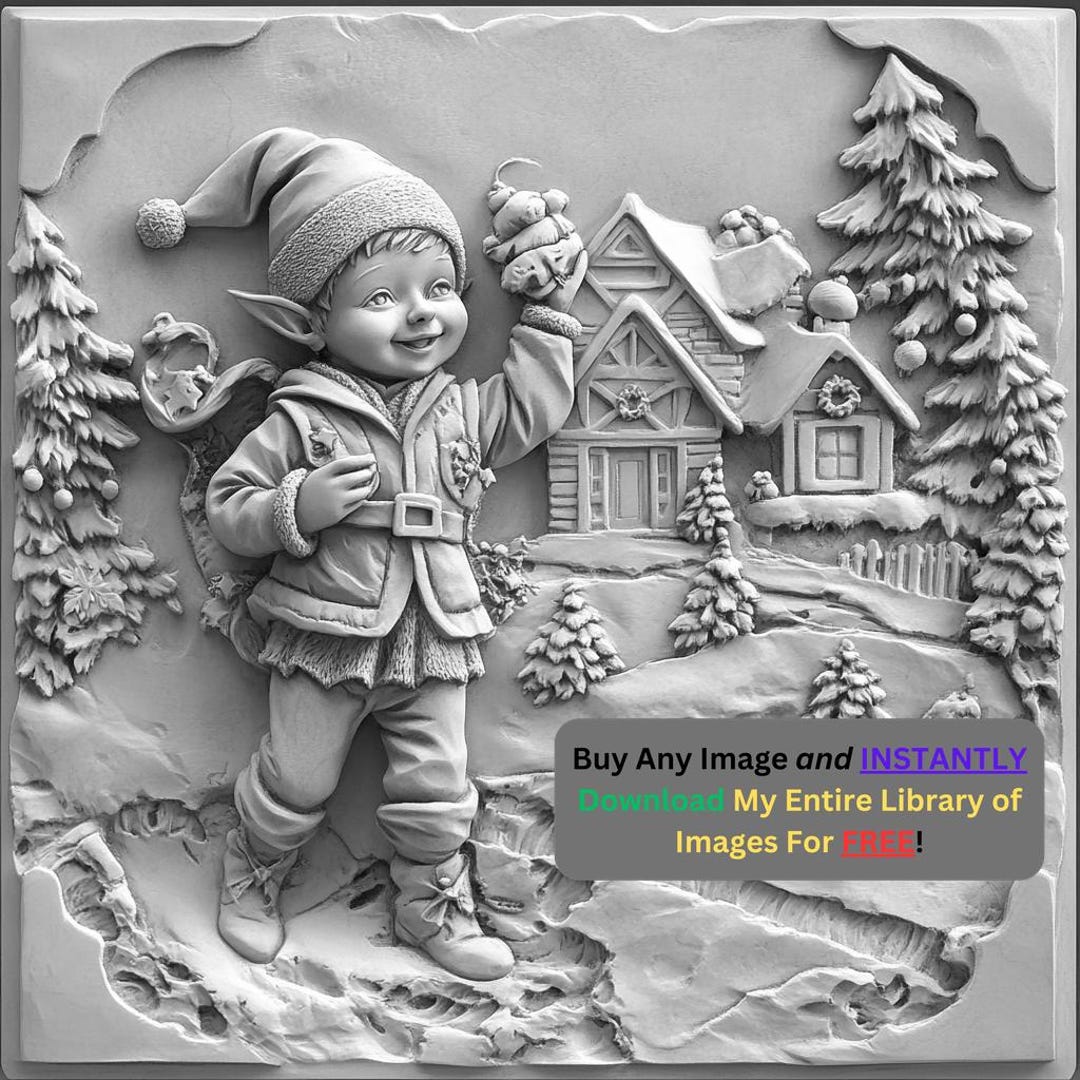 Elf Image Laser Cut Burn File | Winter Cottage Scene Digital Download ...