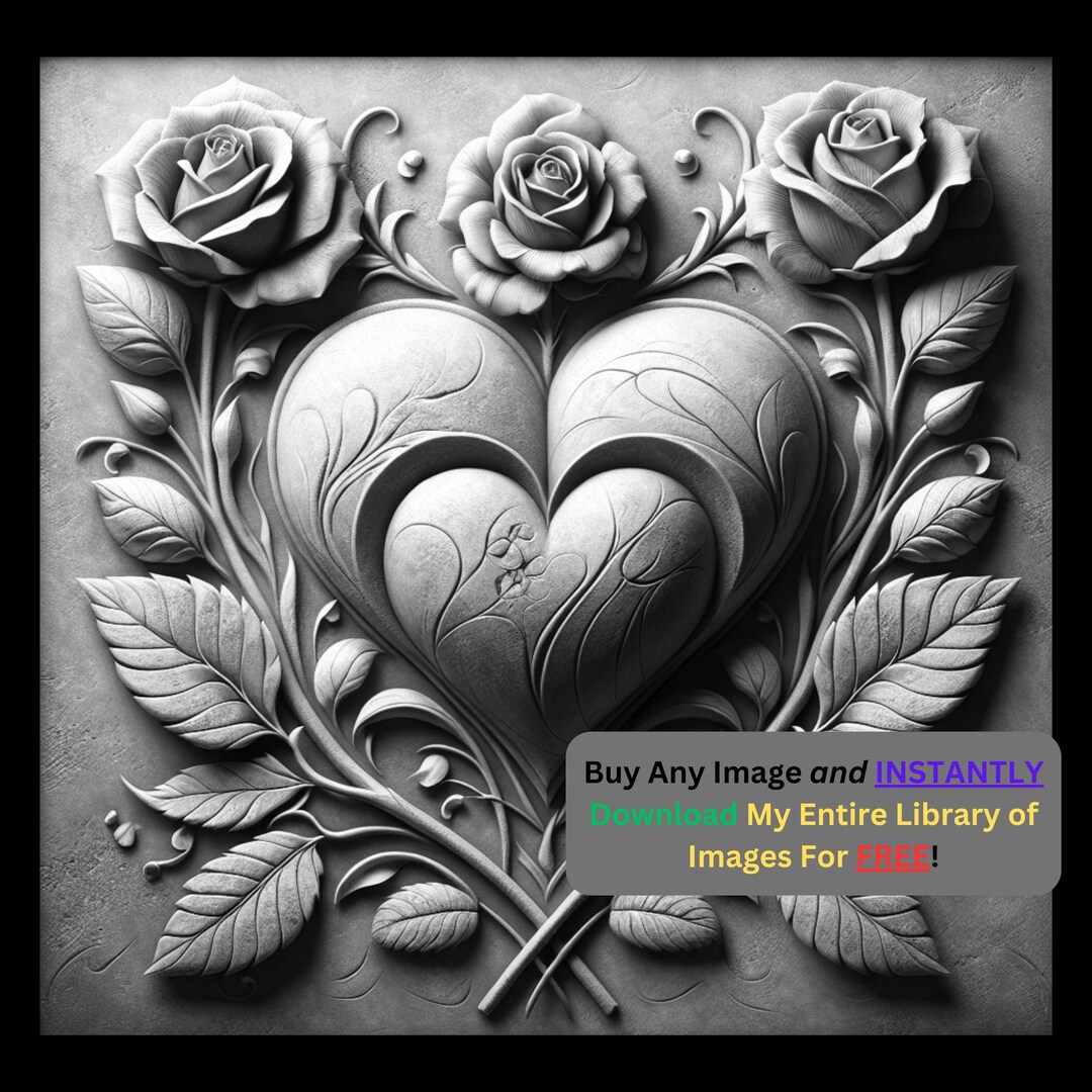 Heart Image Laser Cut Burn File | Elegant Roses Engraving Digital ...