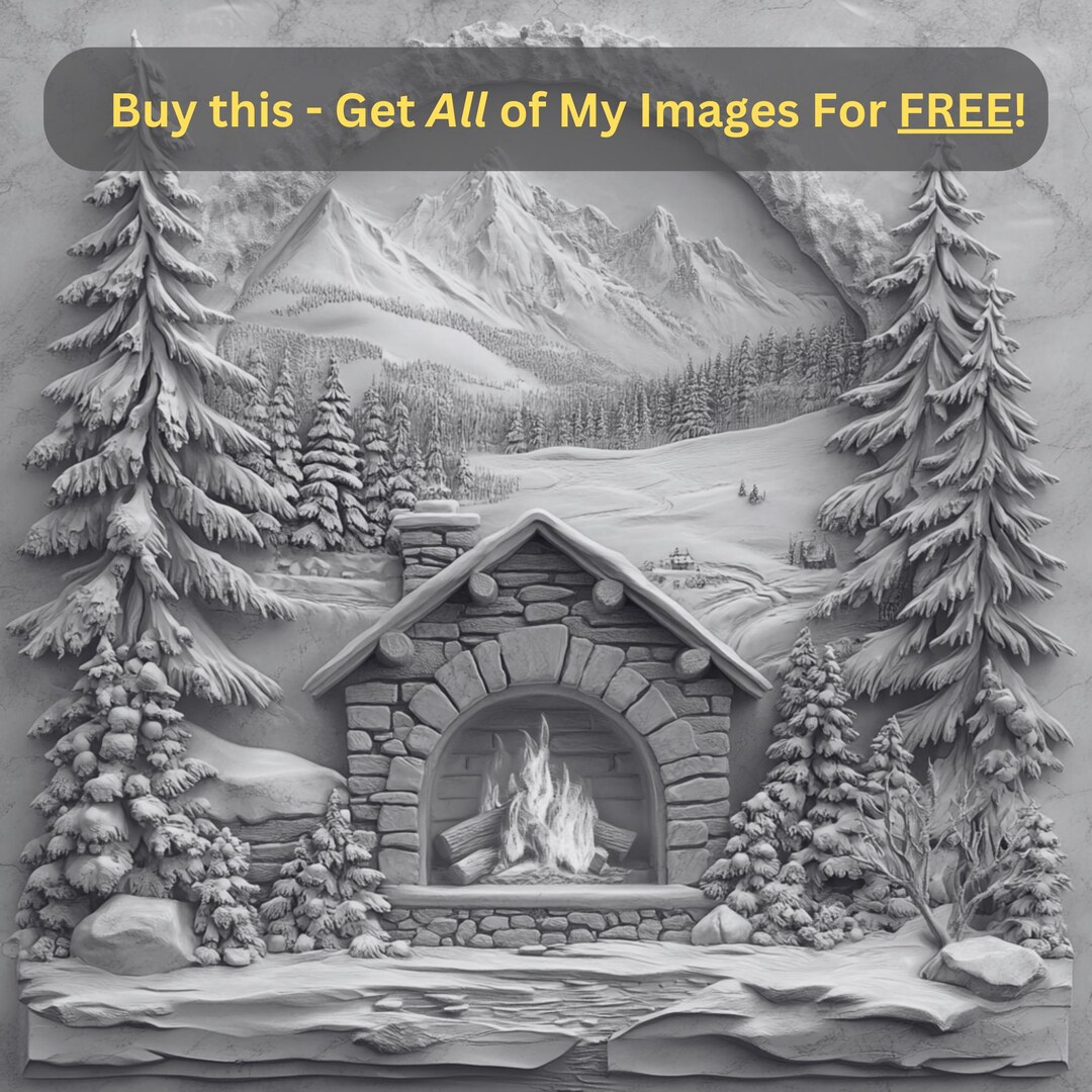 Stone Fireplace Image Laser Burn File | Winter Mountain Arch Frame ...
