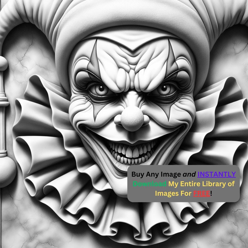 Close up Scary Clown Face Image Laser Cut Burn File | Sinister Grin ...