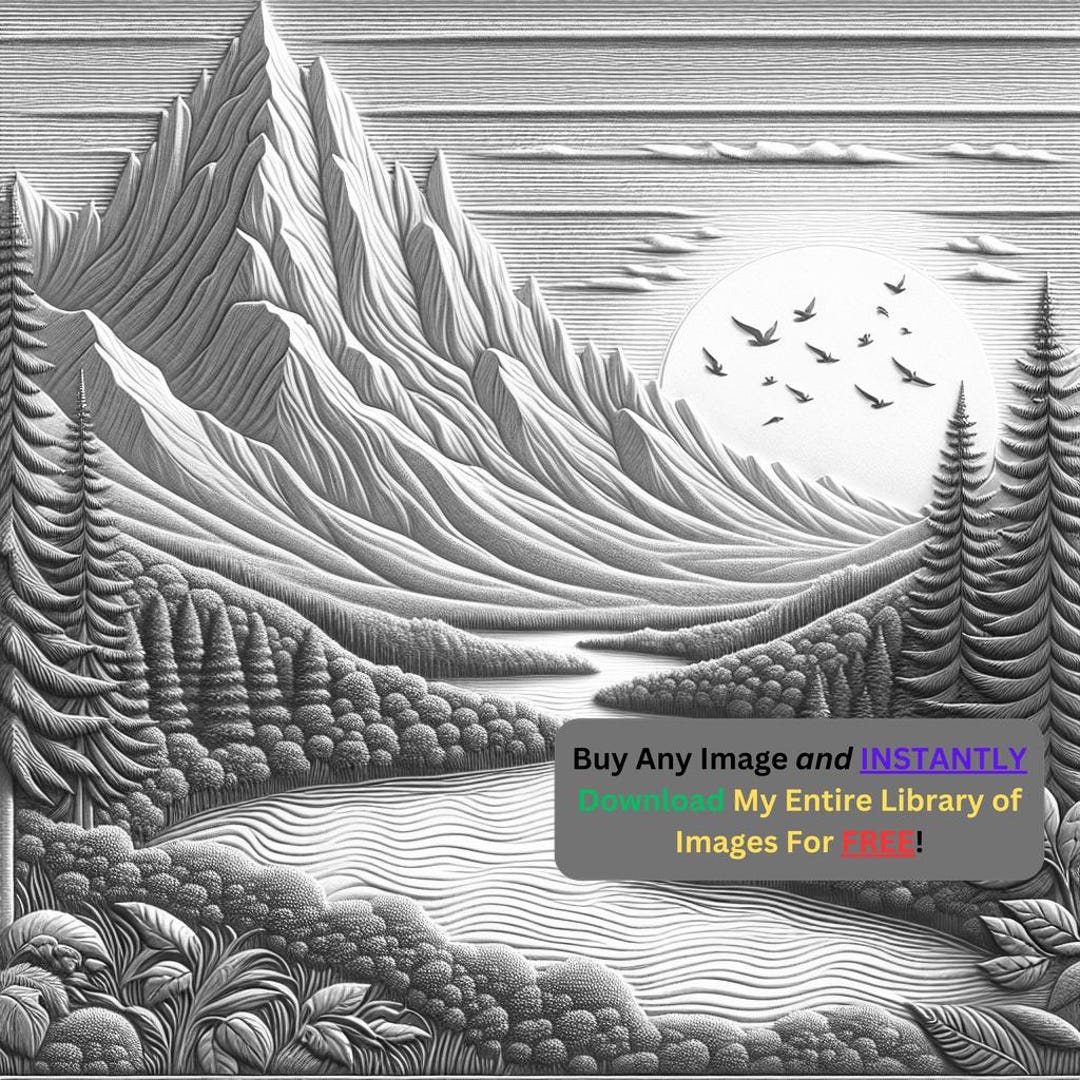 Mountain Landscape Image Laser Cut Burn File | Bird Forest River ...