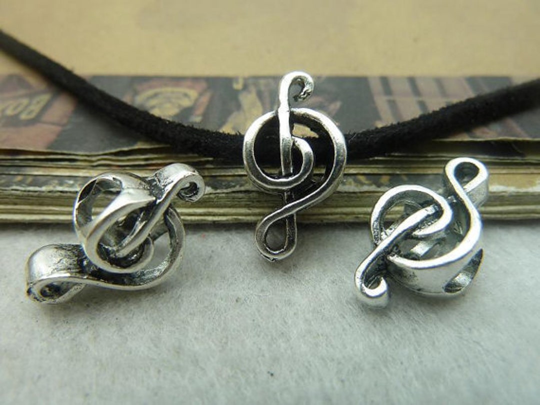 30pcs 8x18mm Music Note Spacers Beads (hole 4.5mm) Antique Silver DIY ...