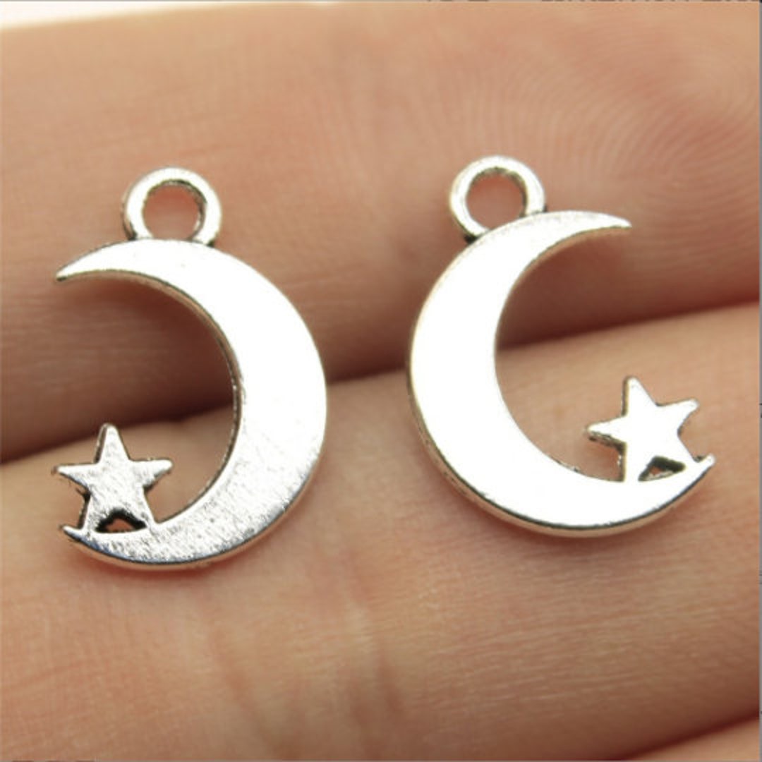 30pcs Moon With Star Charms Pendant---17x11mm Antique Silver/antique ...