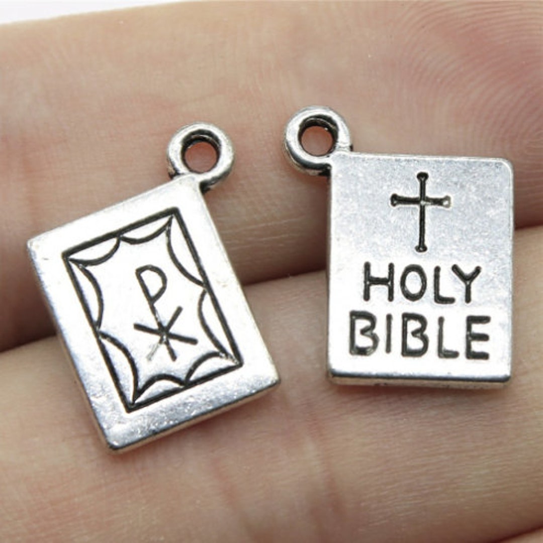 10pcs HOLY BIBLE Charms 17x14mm Antique Silver DIY Jewelry Handmade ...
