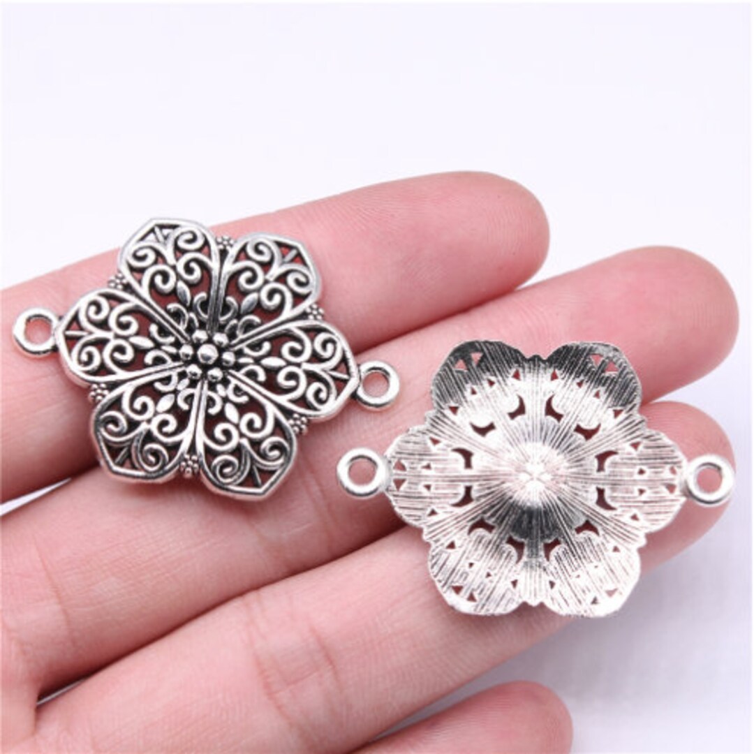 10pcs Flower Connector Link Charms Pendant 40x28mm Antique Silver ...