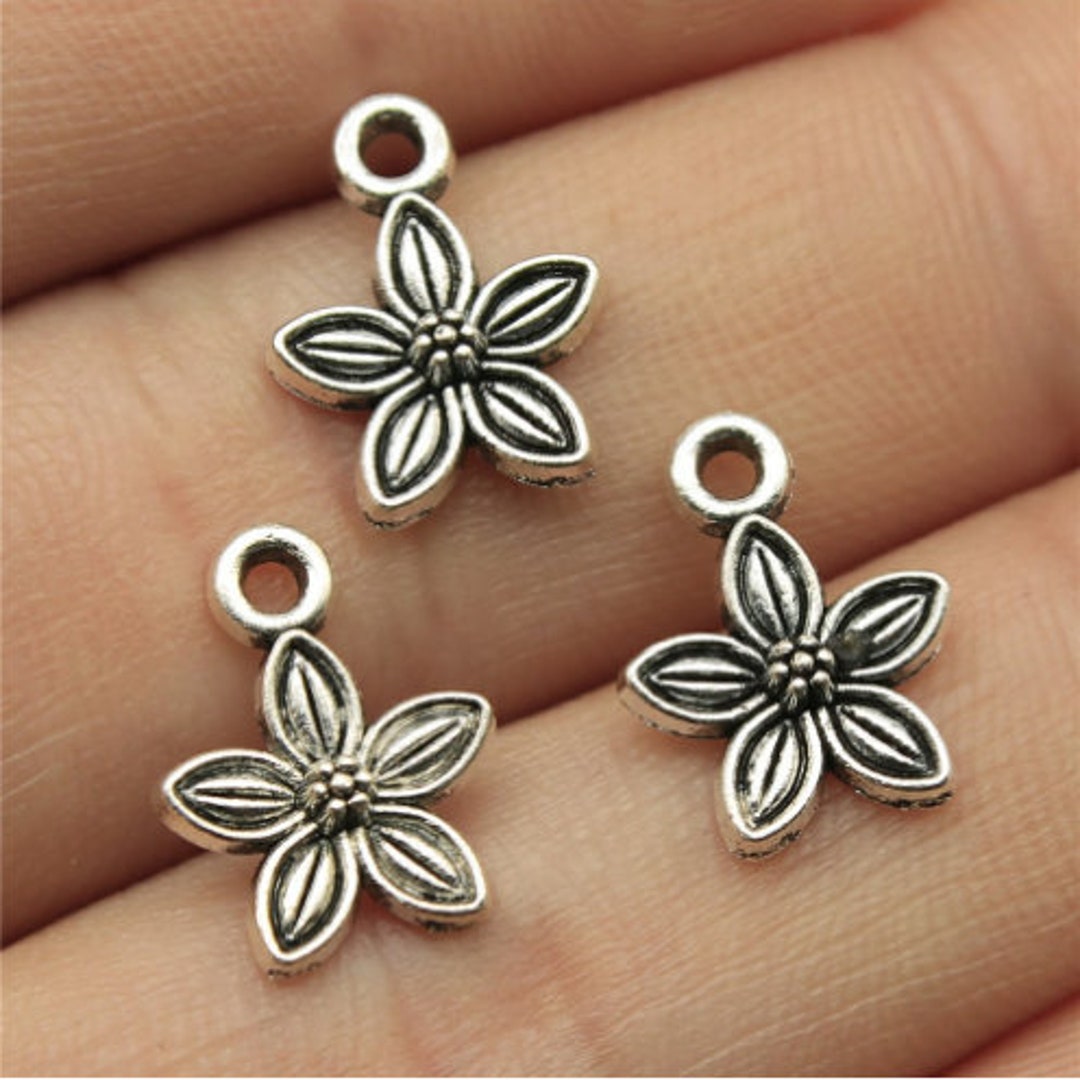 50pcs Mini Flower Charms Pendant---11x11mm Antique Silver/antique ...