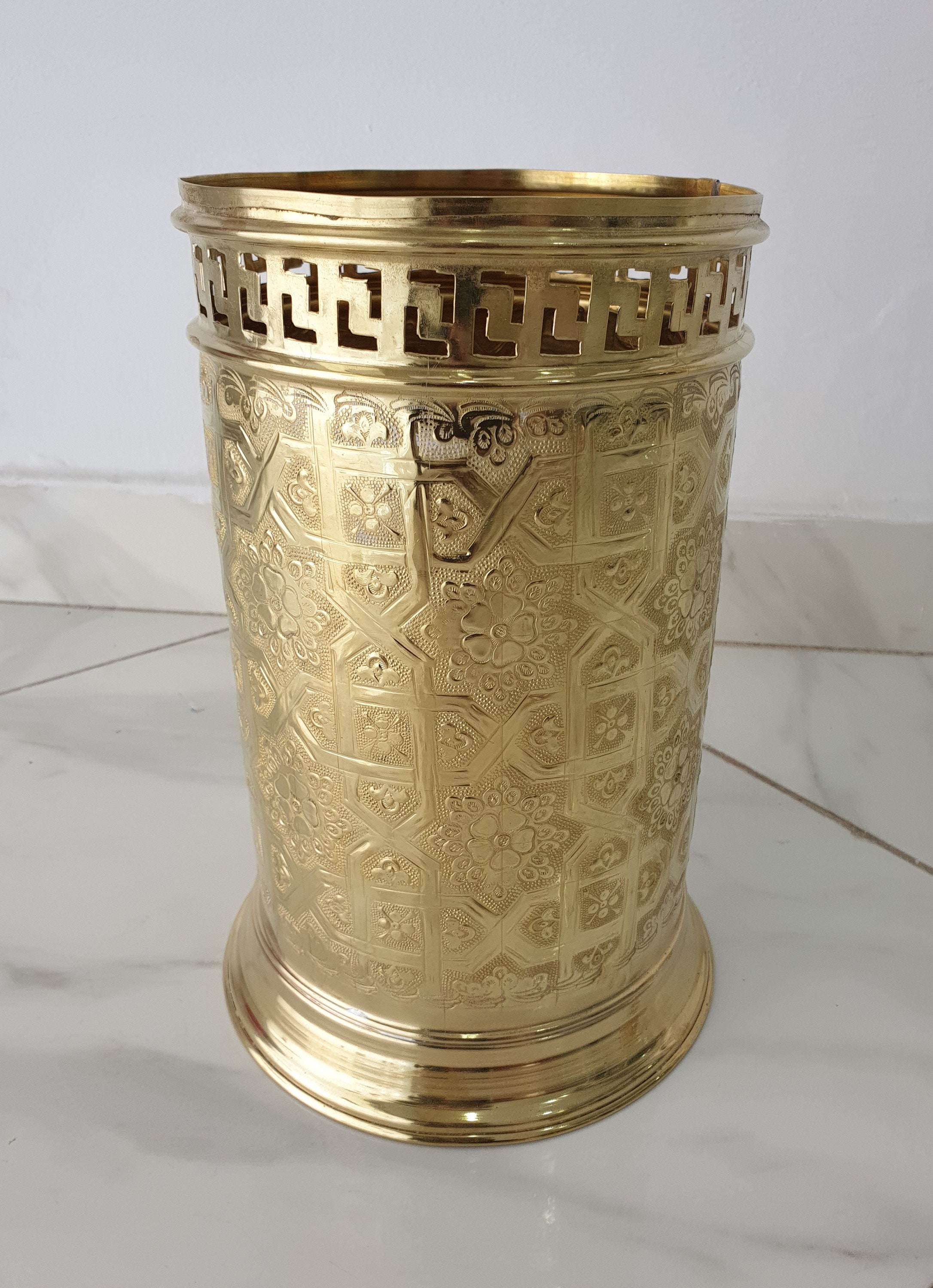 Moroccan Brass Trash Can - Poubelle Dustbin - Waste Paper Trash Can ...