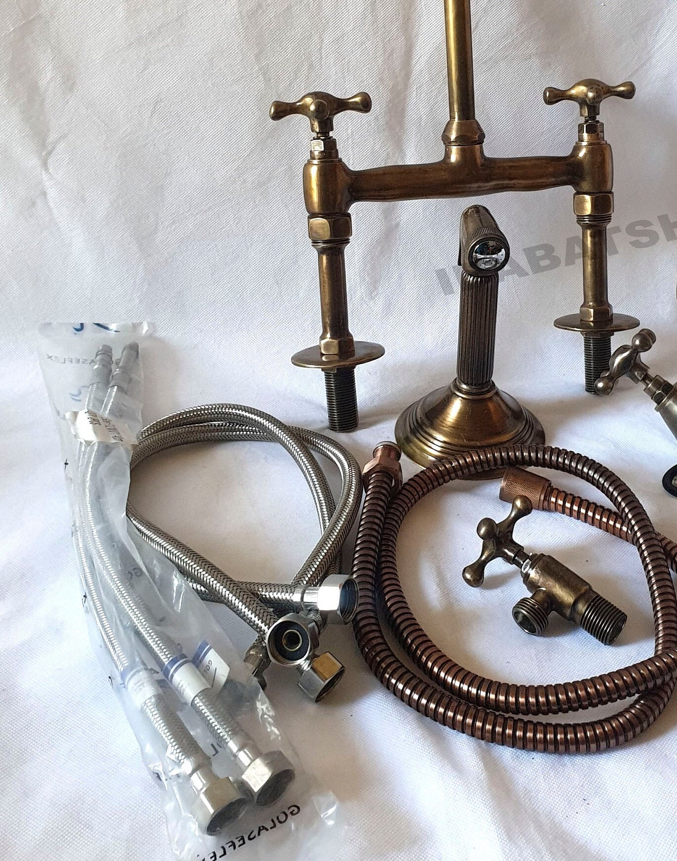 Brass Patina 8 Bridge Faucet, Vintage Kitchen Sink Hand Sprayer Faucet ...