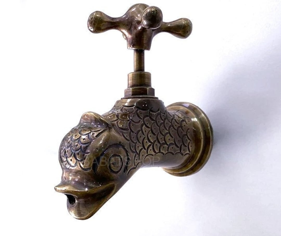 Brass Patina Fish Faucet - Wall Mounted Moroccan Decor - Etsy