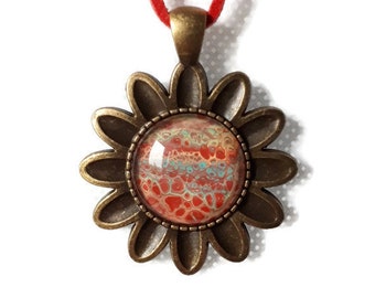 Red Yellow Sunflower Centered Necklace. Red Yellow Summer | Etsy