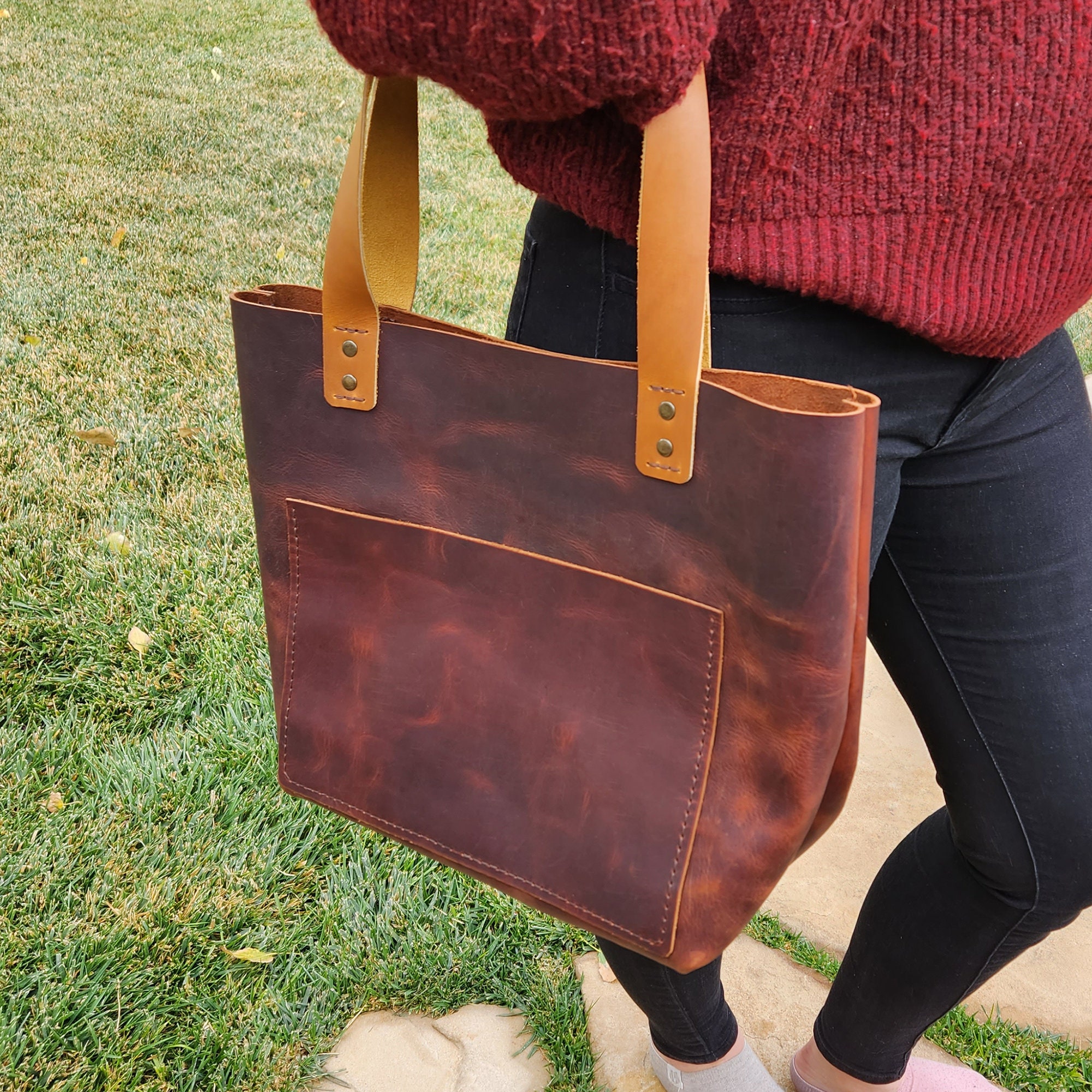 The Perfect Leather Tote - Ready for Christmas - Full Grain Leather ...