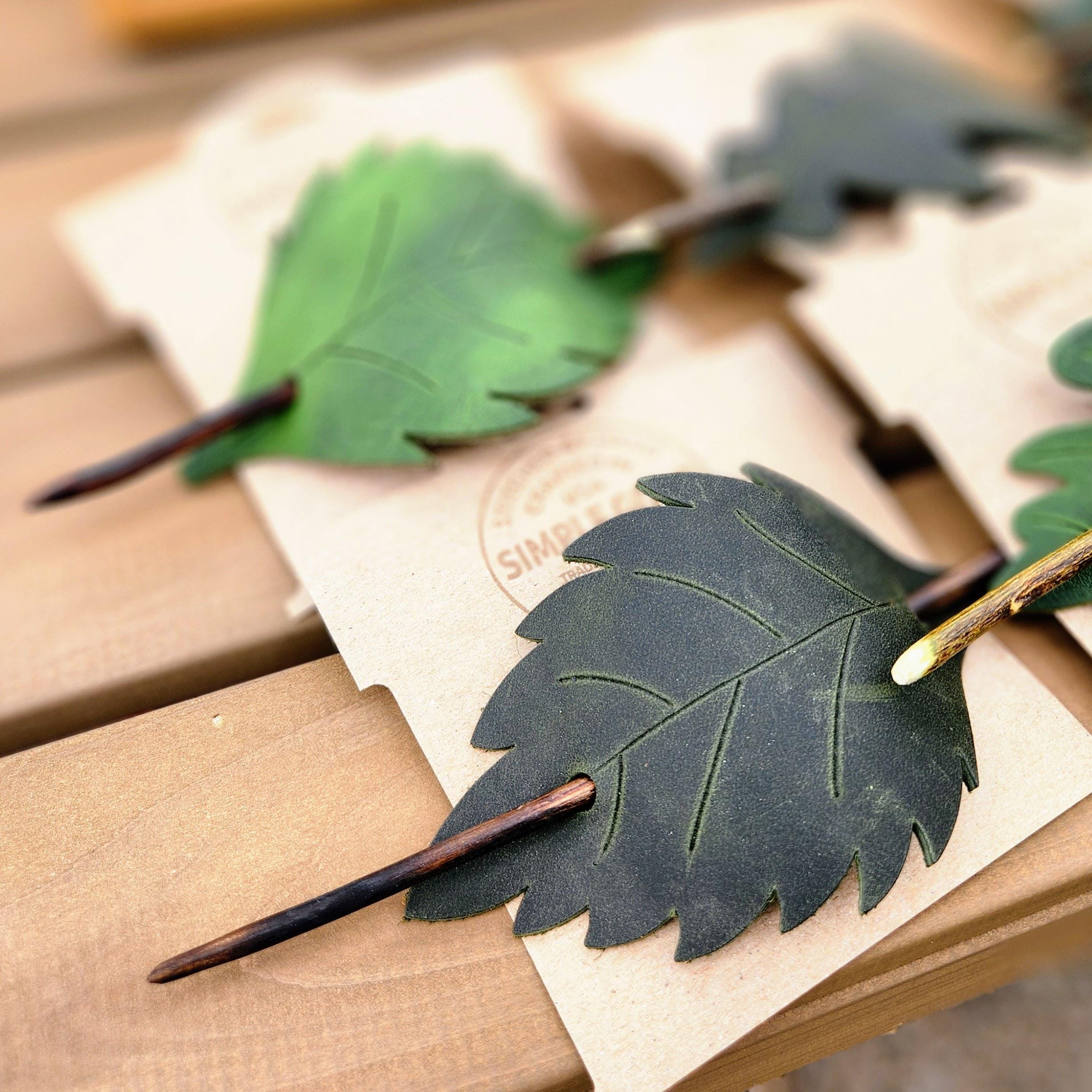 Handmade Elven Leaf Hair Pins – Real Wood and Leather – Maple, Oak, and ...