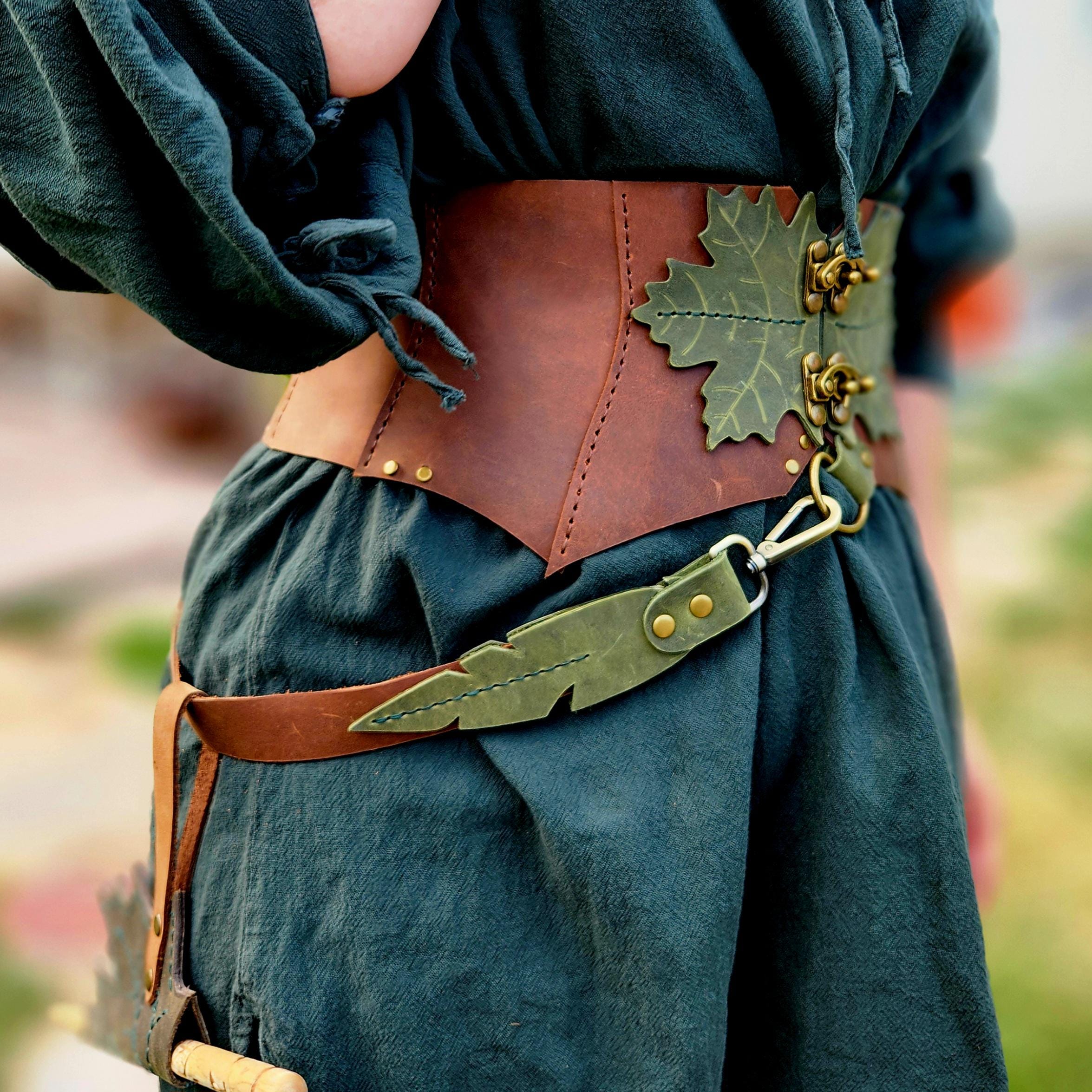 Woodland Fairy Half Corset – Leaf-adorned Leather Hip Corset for Elves ...