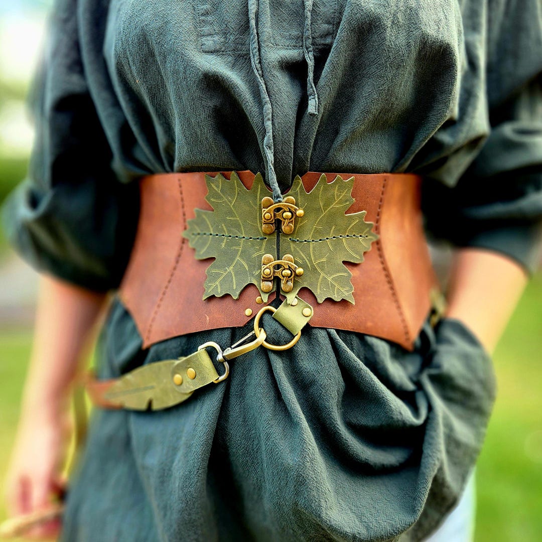 Woodland Fairy Half Corset – Leaf-adorned Leather Hip Corset for Elves ...