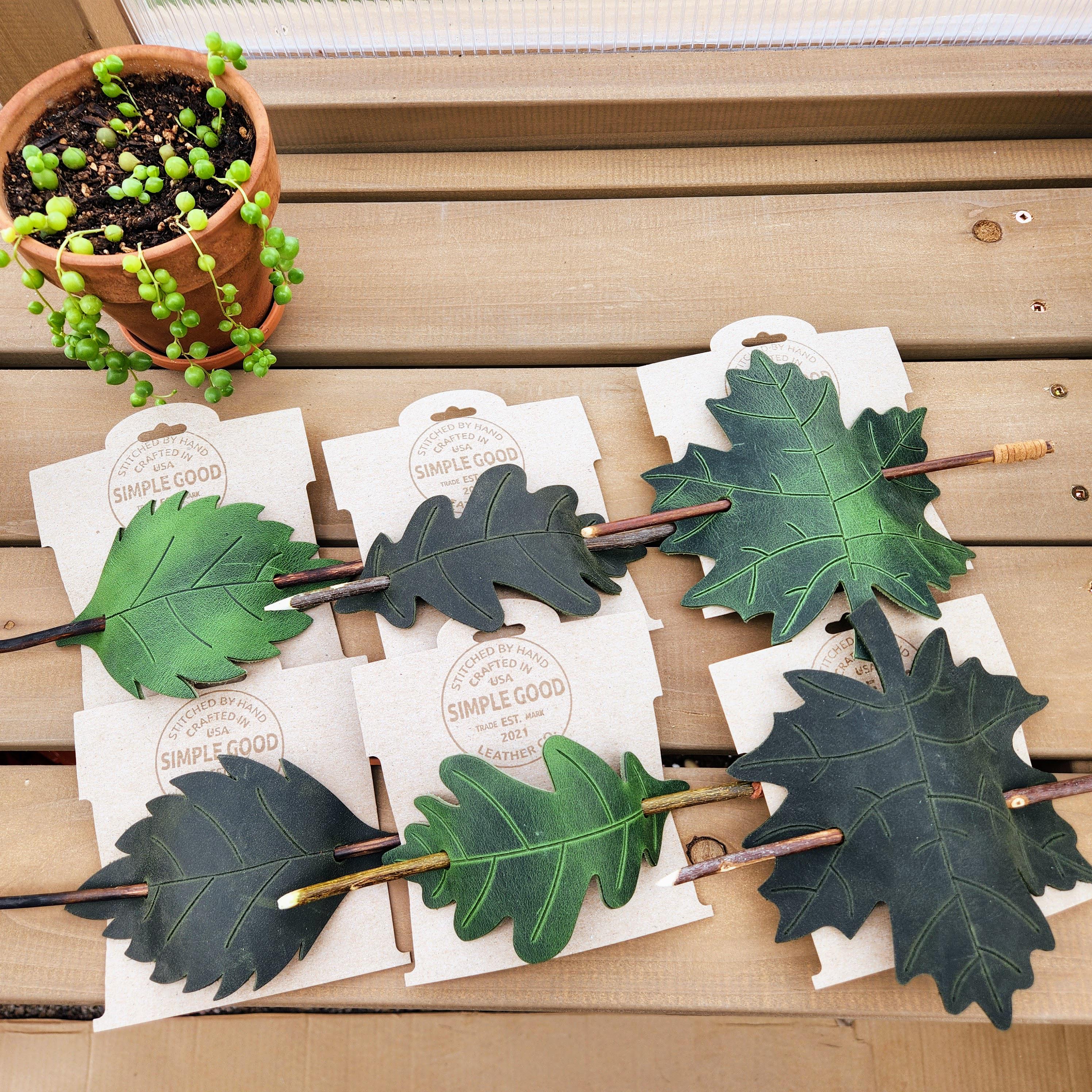 Handmade Elven Leaf Hair Pins – Real Wood and Leather – Maple, Oak, and ...