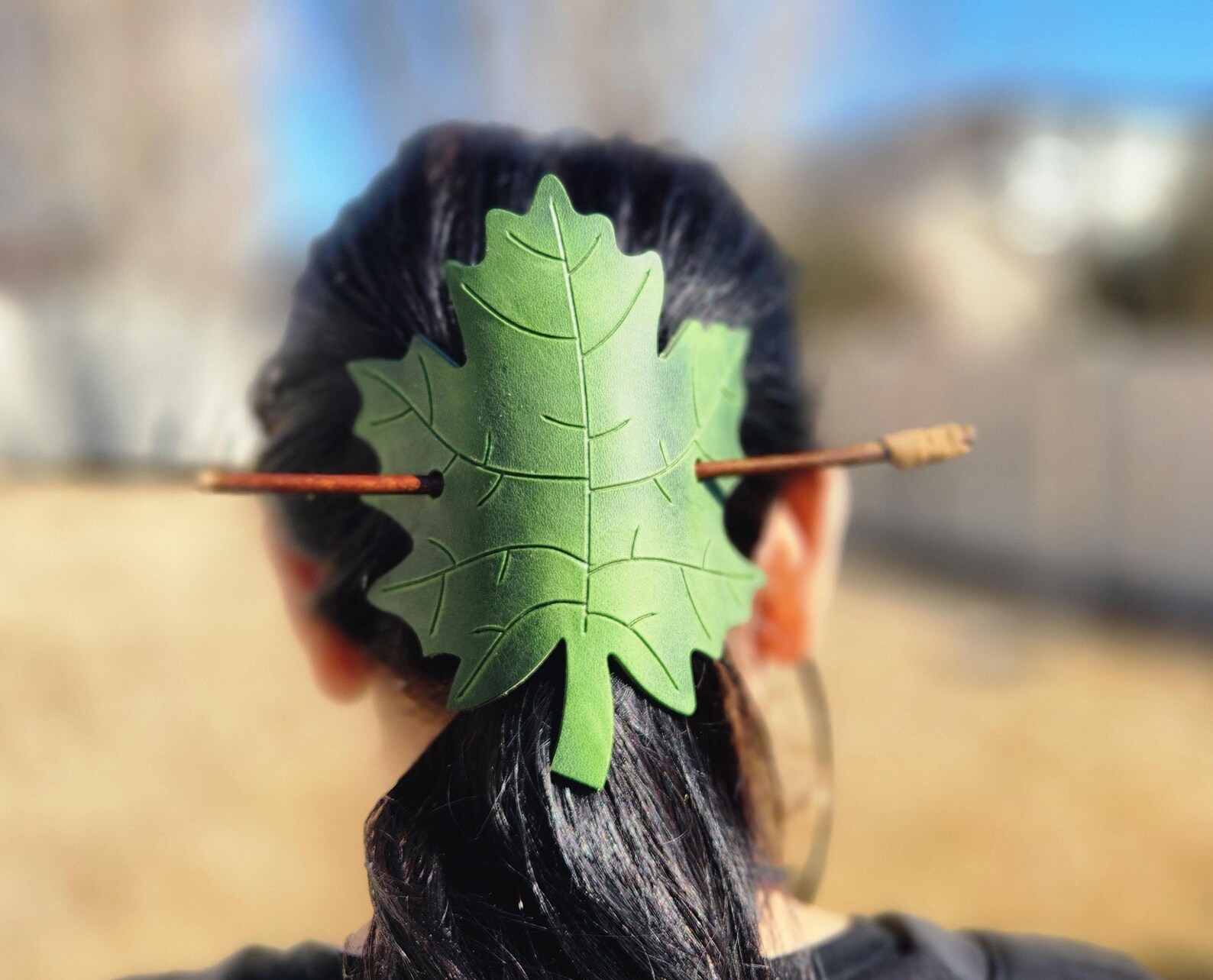 Handmade Elven Leaf Hair Pins – Real Wood and Leather – Maple, Oak, and ...