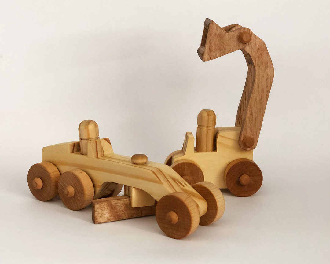 Wooden Toy Digger and Grader, Set of 2 Toy Vehicles - Etsy